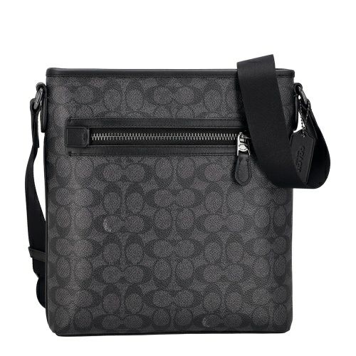 コーチ アウトレット ショルダーバッグ メンズ スリム メッセンジャー・シグネチャー ジャカード ブラック COACH OUTLET ...